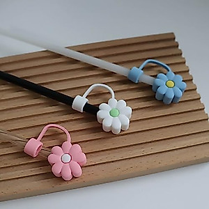 3PCS Straw Covers for Stanley Tumbler, Silicone Straw Cover for Stanley 40 oz, 30 oz, Straw Topper for Stanley Cup, Cap for Stanley Straw Accessories, Straw Cap (Flower)