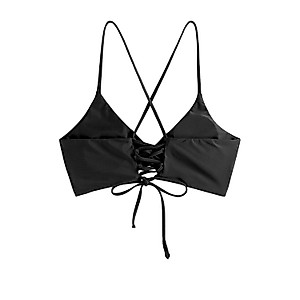 ZAFUL Bikini Tops for Women Push Up Swimsuit Top Lace Up Padded Bathing Suit Tops Twist Bikini Tops Only Black M