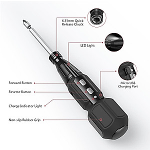 LOFICOPER Cordless Electric Screwdriver, Rechargeable Mini Electric Screwdriver Set, Power Repair Tool Kit with 10 Bits, LED Lights, Charging Cable, for Phones, PC, Glasses, Black