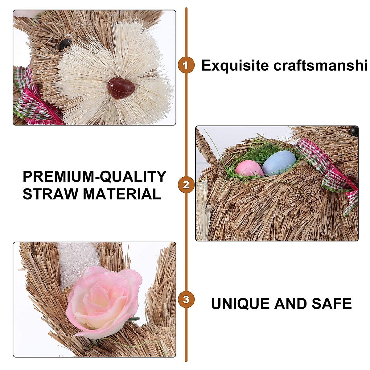 Easter Bunny Figurine Straw Woven Easter Rabbit Statue Sculpture Farmhouse Decoration for Easter Spring Decor