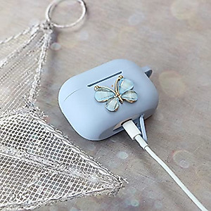 Wonhibo Cute Butterfly Airpods Pro Case for Women Girls, Blue Designer Cover for Apple Airpod Pro 2019 with Keychain