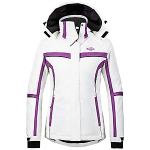 wantdo Women's Winter Printed Waterproof Ski Jacket Raincoat with Hood White L