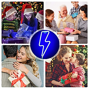 XIYUNTE Neon Sign Lightning Bolt Neon Light Sign for Wall Decor, USB or Battery Powered Blue Led Lightning Bolt Neon Signs for Bedroom, Kids Room, Living Room, Bar, Party, Christmas, Wedding