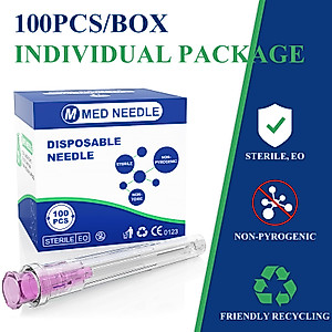 100Pcs 18G 1.5 Inch (38MM) Luer Lock Needle Scientific Lab Tools for Measuring, Refilling Ink, Industrial and Crafts Individually Packed