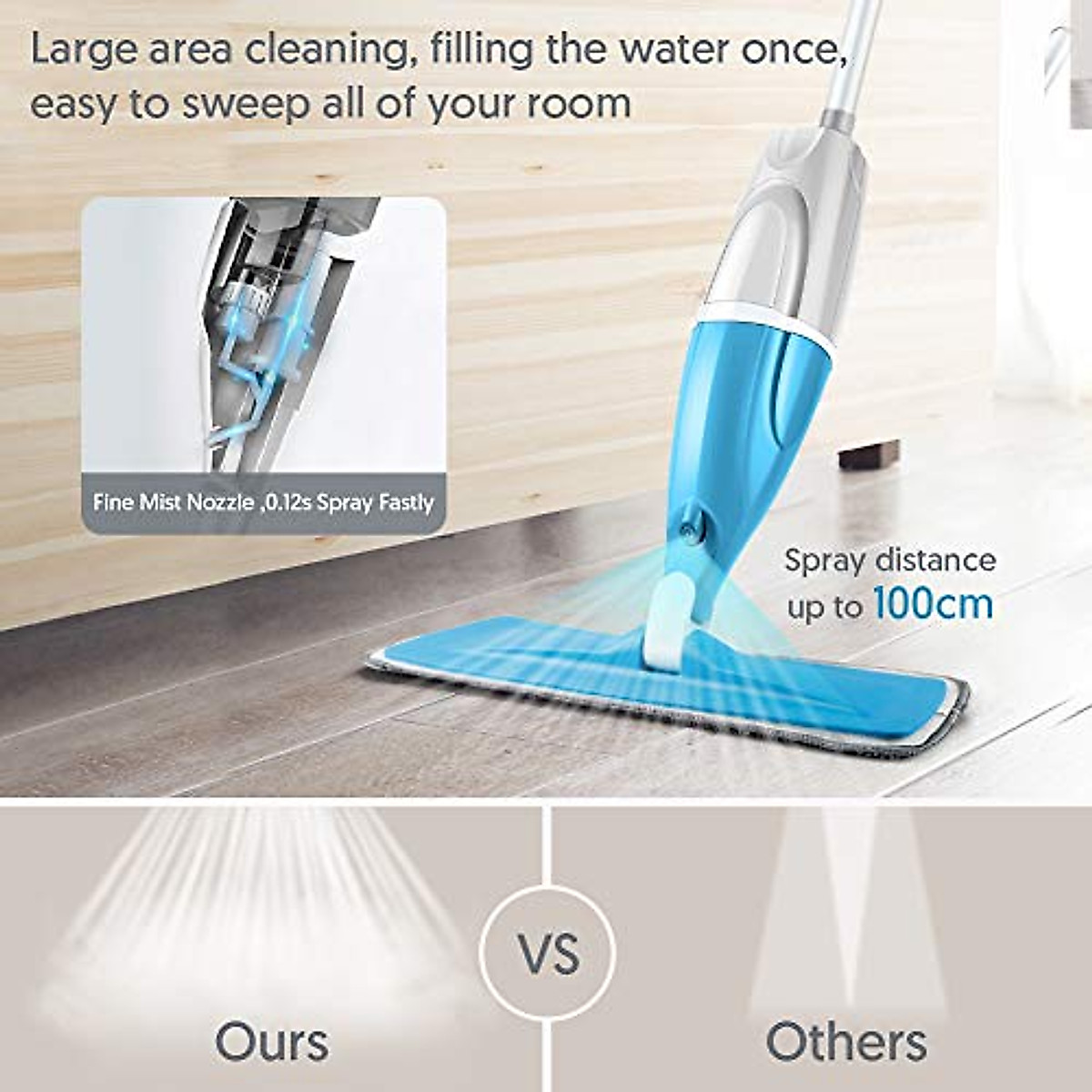 Microfiber Spray Floor Mops for Floors Cleaning, POPTEN 360 Degree Cleaning Kitchen Mop with 640ML Refillable Bottle,3 Washable Mop Pads and 1 Scraper Dust Mop Wet Mop for Laminate,Hardwood,Ceramic