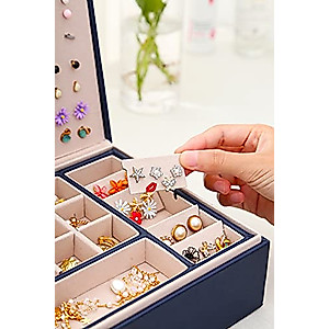 QBestry Stud Earring Organizer for Women Girl Mens Jewelry Box for Earrings Necklace Jewelry Organizer,Girls Earring Box for Womens Necklace Holder Rings Organizer Bracelet Earring Storage Case,Blue