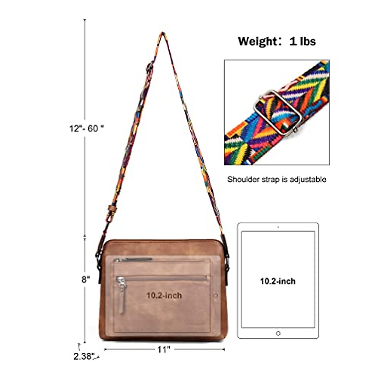 MASINTOR Crossbody Purses for Women Crossbody Bag, Triple Zip Pockets Adjustable Wide Strap, Soft Leather Medium Women's Crossbody Handbags