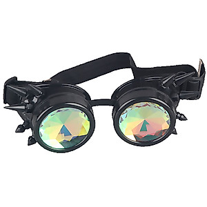 Rainbow Crystal Lenses Steampunk Glasses Chrome Finish Gotchic Welder Goggles,Black,Adjustable