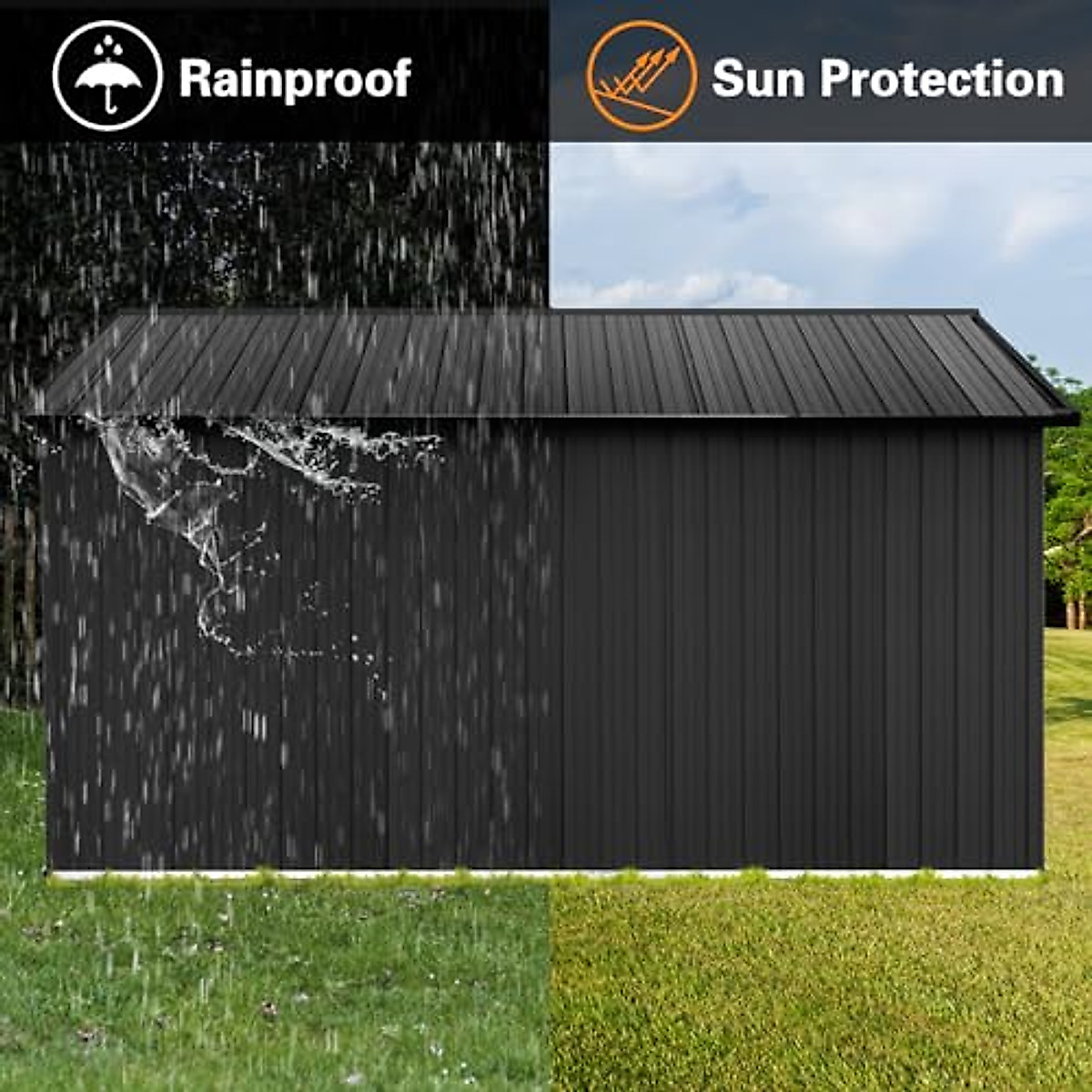 Evedy Extra Large Sheds 10ftx12ft,Outdoor Storage Sheds with Window,Metal Garden Sheds with Lockable Doors,Tiny House for Garden, Backyard, and Patio Utility and Tool Storage-Black