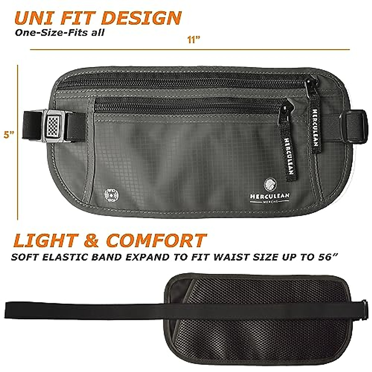 Herculean money belt for travel - RFID slim passport holder travel wallet hidden pouch under clothes to protect your information and money travel fanny pack for men/women bag travel essentials