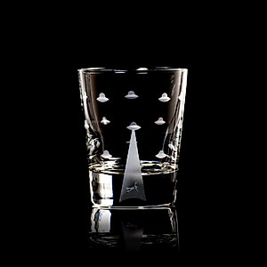 Rolf Glass UFO Mothership Double Old Fashioned Glass 13 ounce | Engraved Whiskey Glass | Lead-Free Glass | Etched Whiskey Tumbler Glasses | Proudly Made in the USA (Set of 4)