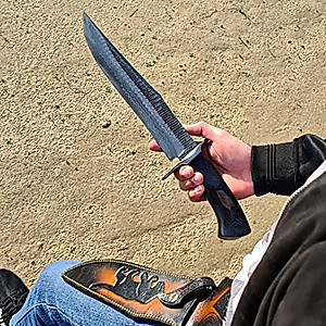 Vetus Black Panther Bowie Knife| Custom Handmade Survival Knife| Damascus Steel Hunting Knife Full Tang Fixed Blade Tactical Bowie knife with Engraved Leather Sheath and Gift Box