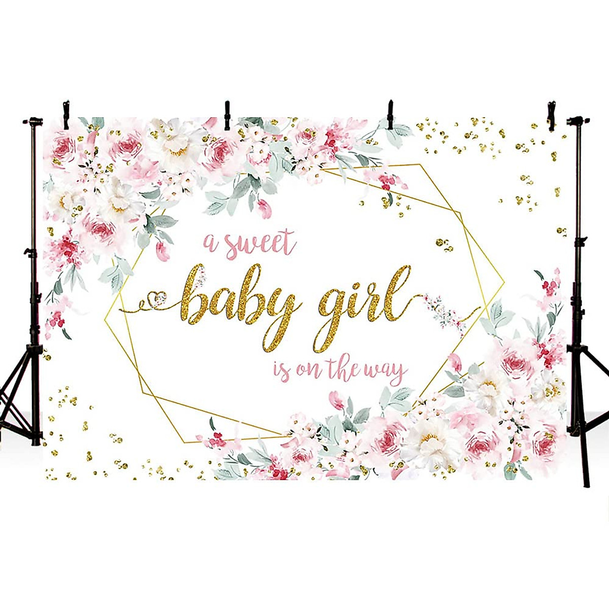 AIBIIN 7x5ft Floral Baby Shower Backdrop Baby Girl Pink Floral A Sweet Baby Girl is On The Way Baby Shower Photo Background Baby Girl Baby Shower Decorations Newborn Banner Supplies