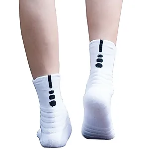 Belisy Mens Athletic Compression Crew Ankle Quarter Socks 6 Packs For Basketball & Running White Medium