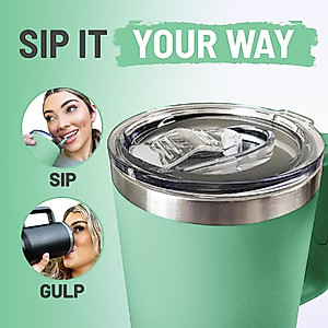 Crave Cups 40oz Tumbler with Lid and Straw l Reusable Spill Proof Double Wall Insulated Stainless Steel Water Bottle Travel Mug l Cupholder Friendly Vacuum Sealed Tumbler with Handle (Seafoam)