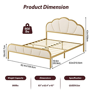 BOTLOG Queen Bed Frame, Upholstered Platform Bed Frame with Velvet Petal Headboard, Footboard, Strong Wooden Slats, No Box Spring Needed/Easy Assembly (Queen)
