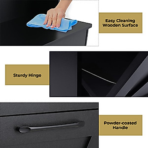 Arlopu Dual Tilt Out Trash&Storage Cabinet, Kitchen Sideboard Cupboard W/Pet Proof 10X2 Gal Hidden Garbage Holder, Freestand Laundry Sort Cabinet, W/Drawer, Shelves,Barn Door (Black)