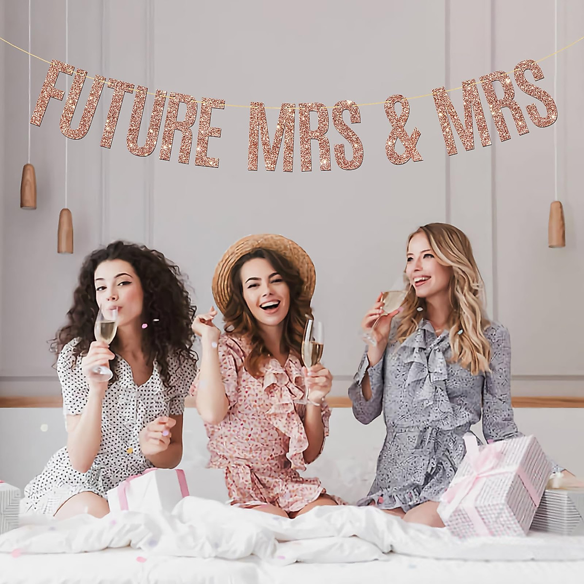 MonMon & Craft Future Mrs & Mrs Banner - Lesbian Engagement - Girl's Wedding - Lesbian Bridal Shower - Bachelorette Party Decorations Supplies - Rold Gold Glitter