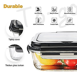 Delight King Lunch-to-Go Glass Baking and Storage Container with Fork and Spoon Compartment Lid, Black