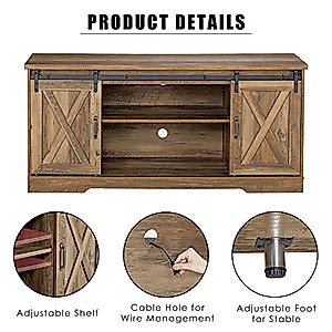 AMERLIFE TV Stand Sliding Barn Door Farmhouse Wood Entertainment Center, Storage Cabinet Table Living Room with Adjustable Shelves for TVs Up to 65", Reclaimed Barnwood