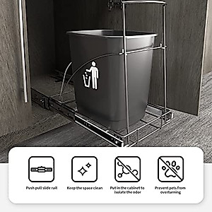 Tanamu Pull Out Trash Can Under Cabinet, 10 Gallon Pull-Out Under Mount Kitchen Waste Container Trash Cans, under sink trash can, Ball-Bearing Slider, Door Mounting Kit, Silver（Trash Can Not Included）