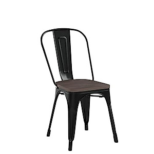 COSTWAY 18 Inch Dining Chair Set of 4, Industrial Vintage Stackable Metal Stools, Counter Bar Stools with High Backrest, Wood Seat, for Home, Kitchen and Cafe Bar Use