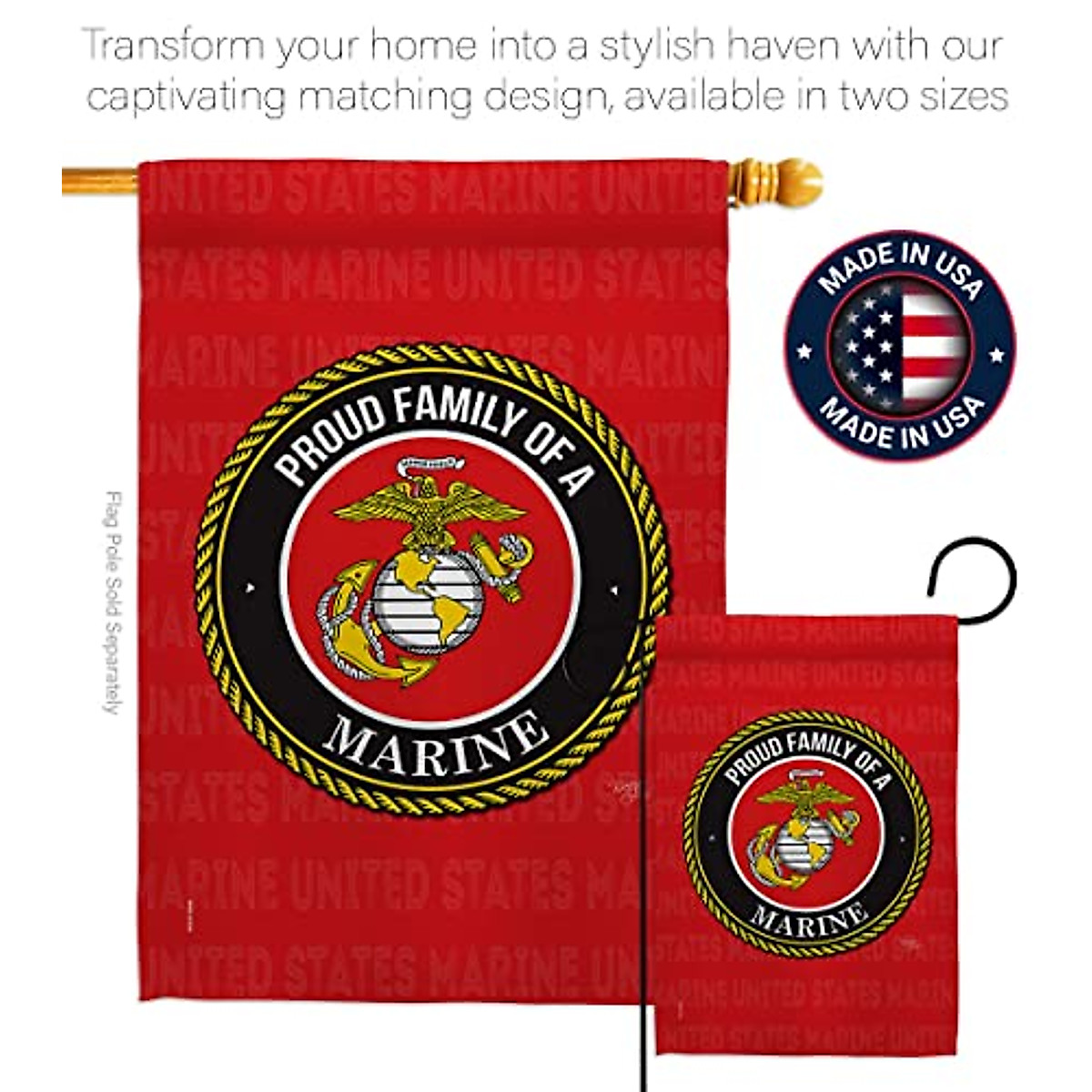 Breeze Decor Proud Family Garden Flag Armed Forces Marine Corps USMC Semper Fi United State American Military Veteran Retire Official House Banner Small Yard Gift Double-Sided, Made in USA