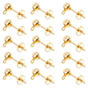 100pcs Ball Earring Studs with 100pcs Butterfly Earring Backs,KC Gold Round Ball Earring Hypoallergenic Ear Pins Spherical Earrings Earring Studs for Jewelry Making DIY Earring