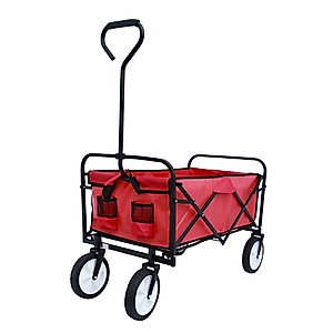 Folding Wagon, Garden Cart Heavy Duty Collapsible Folding All Terrain Utility Beach Garden Shopping, Utility Cart Collapsible (Red)