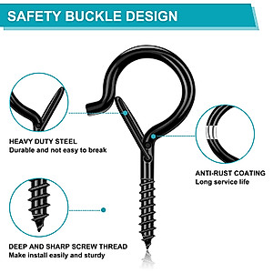 Q Hanger Hanging Hooks for Out Door String Lights, 16pcs Screw Hooks for Plants, Heavy Duty Ceiling Hooks with Safety Buckle for Christmas Lights & Patio Lights, Fairy Lights Wind Chimes Decoration