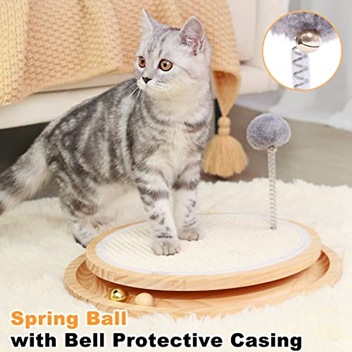 Cooenia Cat Toy Roller Scratcher Pad 2-Level Turntable Sisal Scratching 3 Tracks Balls for Indoor Cats Interactive Kitten Fun Mental Physical Exercise Puzzle