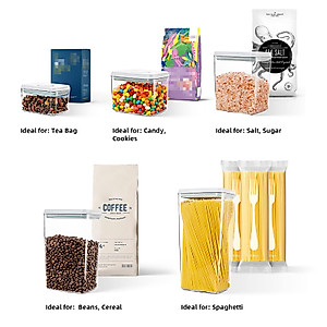 Tourdeus Pop Up Lid Food Storage Containers, Clear Storage Containers for Pantry Airtight Kitchen Containers Storage Set - 5 Pack for Cereal, Flour and Sugar, 3.5Qt, 2.9Qt, 2.1Qt, 1.3Qt, 0.6Qt