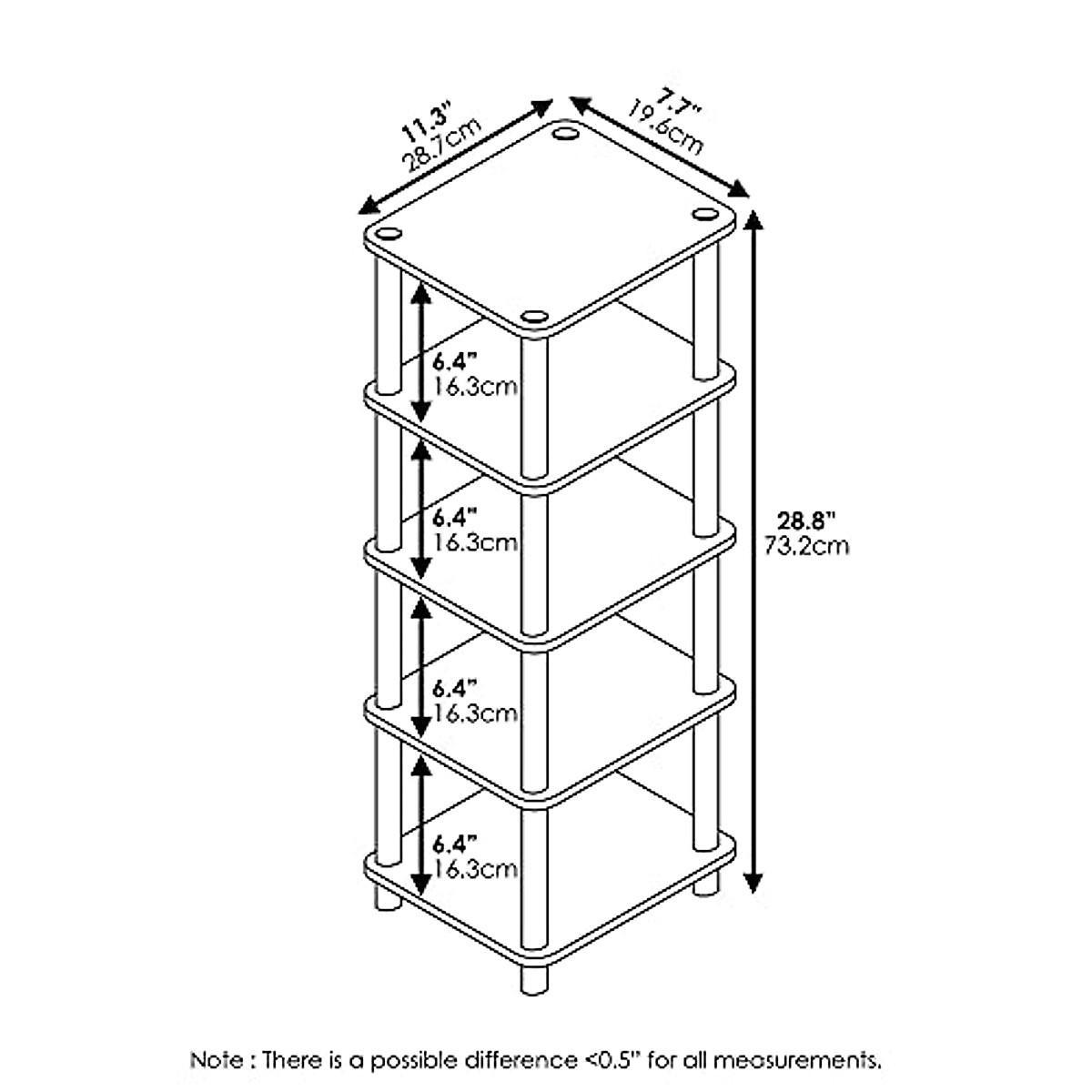 Furinno LACi 4-Bins System Rack, 11.3(W) x 28.8(H) Inch, Espresso/Black & Turn-N-Tube 5 Tier Corner Display Rack Multipurpose Shelving Unit, 1-Pack, Espresso/Black