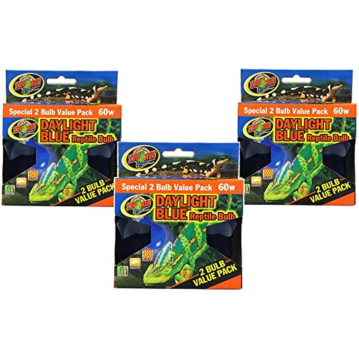 Zoo Med (3 Boxes) 2-Pack Daylight Blue Reptile Bulb, 60-watt - 6 Bulbs Total