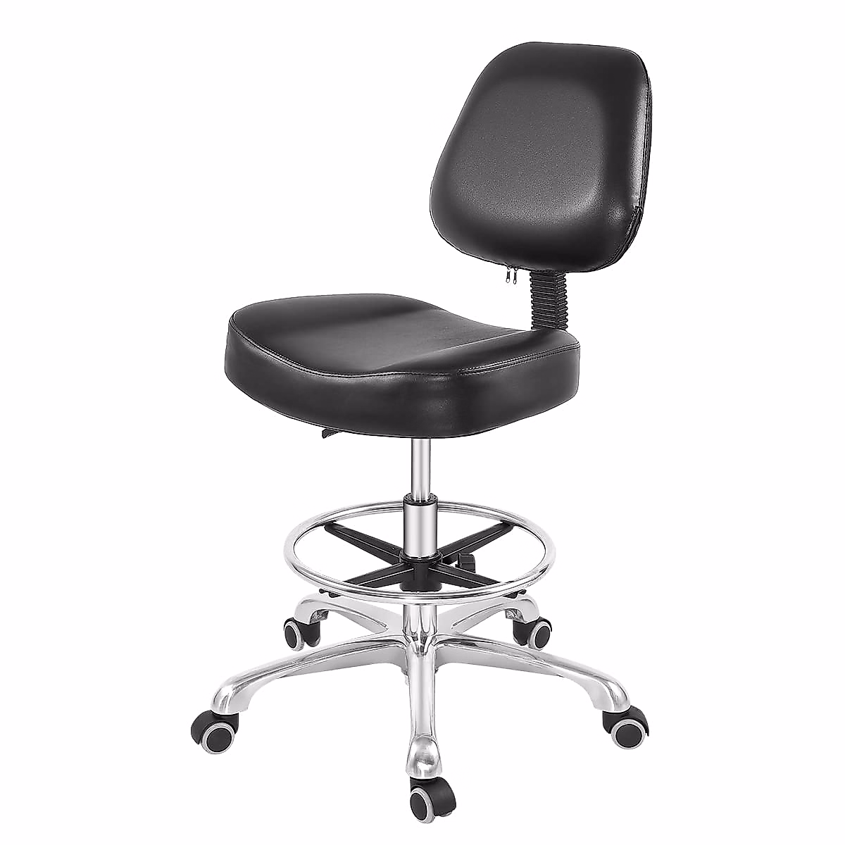 Drafting Chair Tall Office Stool with Wheels,Heavy Duty Shop Stool Chair for Studio,Workshop,Office, Home Office (Black, Classic with Footrest)