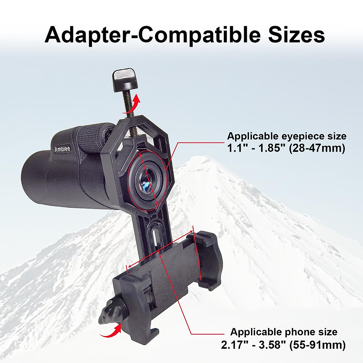 Amblee Smartphone Telescope Adapter Mount - Universal Smartphone Adapter for Telescope, Binoculars, Monoculars, Spotting Scopes, Microscope, Compatible with iPhone, Samsung, and More
