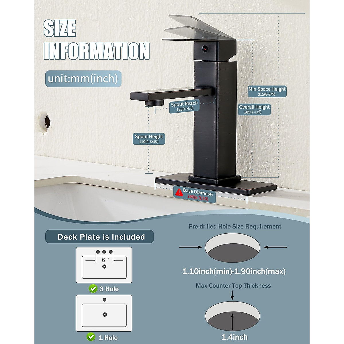 Casavilla Bathroom Sink Faucet-2 Sets, Oil Rubbed Bronze Bathroom Faucet with Pop-up Drain and 6 Inch Deck Plate, Single Handle Faucet for Bathroom Sink (2 Holes), Modern Farmhouse RV Sink Faucet