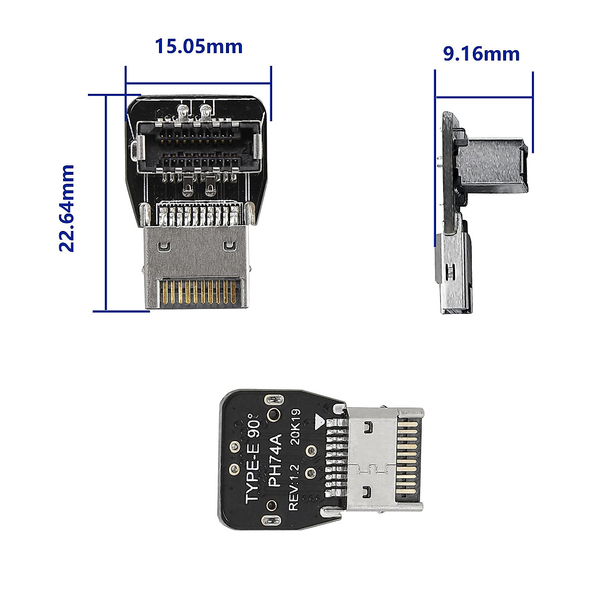 CERRXIAN 90 Degree USB Type E Adapter, Up Angle USB 3.2 Type E Male to Female Front Panel Internal Connector Adapter High Speed 10Gbps for USB C Header Motherboard(Up/A)
