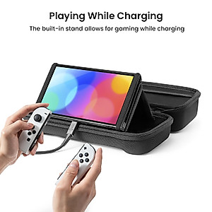 tomtoc Carrying Case for Nintendo Switch/OLED Model, Large Travel Switch Case with Pocket for Pro Controller, Joy con Grip or AC Adapter, Protective Portable Carry Case with 24 Game Cartridges