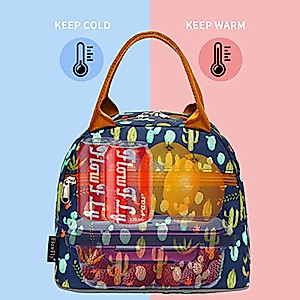 FlowFly Lunch Bag Tote Bag Lunch Organizer Lunch Holder Insulated Lunch Cooler Bag for Women/Men,Cactus