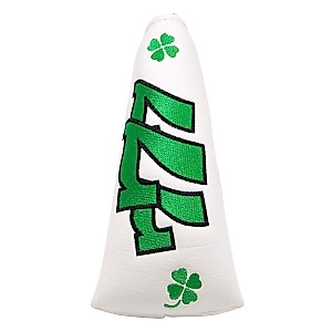 Lucky Green Clover Shamrock Golf Blade Putter Cover Headcover Club Protective Golf Accessories for Men,Soft Synthetic Leather,for Scotty Cameron,Odyssey,Taylormade in White