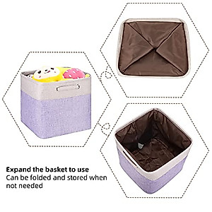 Fabric Cube Storage Bins Foldable Storage Boxes Light Purple and Silver Khaki Patchwork Storage Baskets Cubes Storage Bins with Handle Cube Inserts Storage for Home and Office Supplies 13x13x13 cube organizer bin Pack of 3