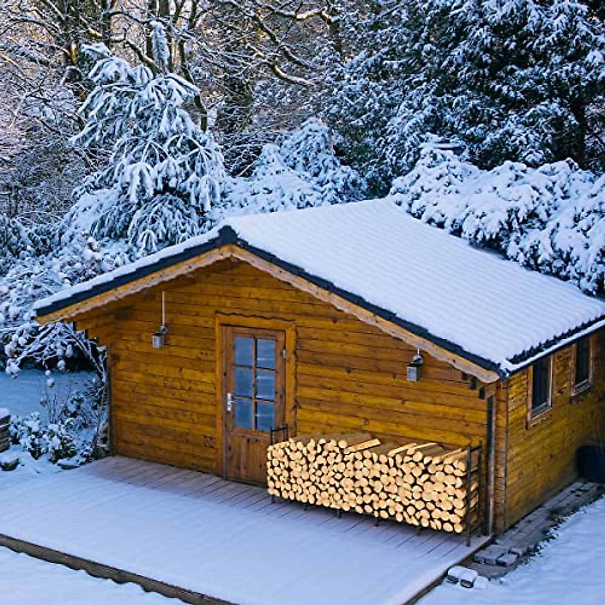 melos Firewood Rack Indoor, 6.6ft Wood Racks Outdoor For Firewood, Wood Holders Firewood Outdoor For Fireplace Wood Storage, Adjustable Fire Log Stacker Stand For Courtyard, Patio, Black