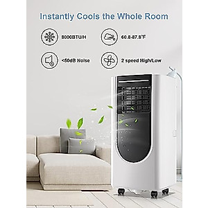 Portable Air Conditioner WANAI 8000BTU Air Conditioner Cooling up to 250sq.ft, 3-in-1 Portable AC Unit with Remote Control, 24H Timer & LED Display, Suitable for Bedroom, Living Room, Office