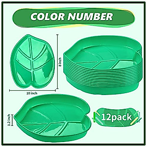 12 Pieces Palm Leaf Plates Hawaii Style Snack Tray Reusable Cookies Candy Dip Palm Leaf Serving Platter Green Plastic Food Tray Luau Party Palm Leaf Plates for Jungle Safari Tropical Birthday Supplies