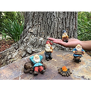 GlitZGlam Happy Gnomes Camp - 6 Piece Garden Gnome Set for The Miniature Fairy Garden
