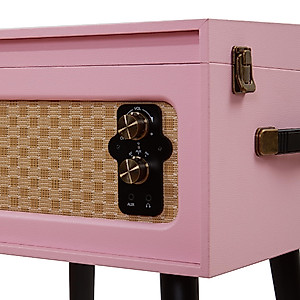 Arkrocket Discovery 3-Speed Bluetooth Record Player Retro Console Turntable with Built-in Speakers and Removable Legs (Pink)