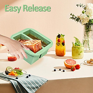 KEVJES Silicone Soup Freezer Cube Container with lid-Easy Meal Prep Container-Leftover Food Storage-Freeze&Store Soup Broth,Sauce,Leftovers-Green-2Pack