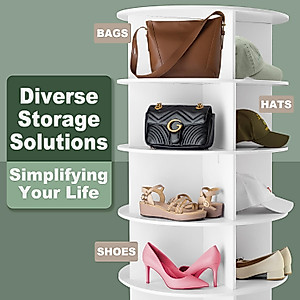 Rotating Shoe Rack Tower, 7-Tier Spinning Shoe Rack，360 Rotating Shelf Shoe Carousel Closet Organizer, Lazy Susan Shoe Cabinet for Entryway Hallway, Modernas Zapatero Giratorio, White