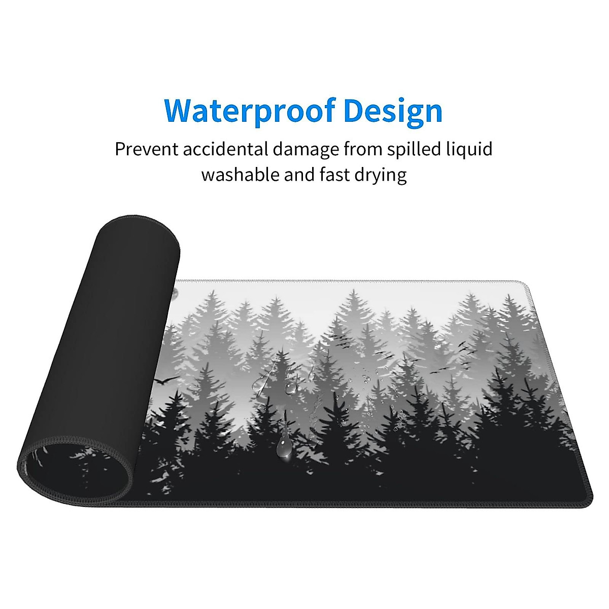 Abstract Misty Forest Mouse Pad Moon Birds Trees Gaming Mouse Pad XL Big Mouse Mat Full Desk Pad XXL Extended Mousepad Large Long Mouse Pad for Gamers Stitched Edges Non-Slip Rubber Base Mice Pad